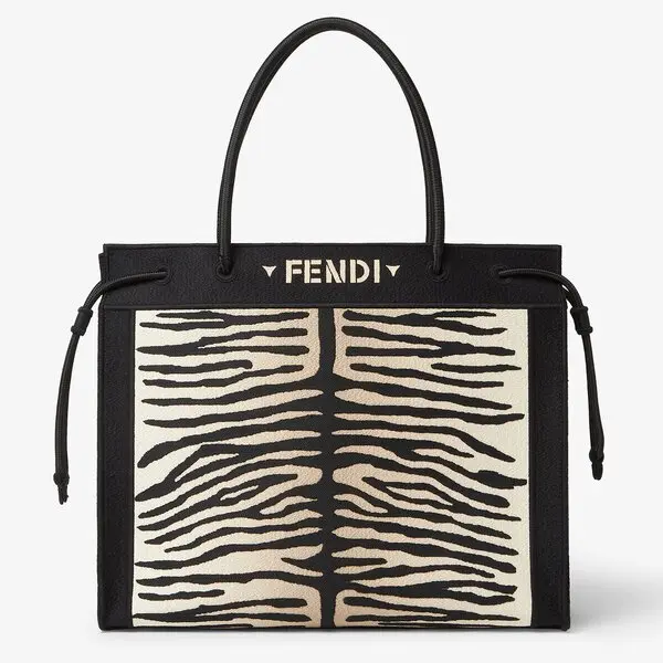 Fendi Magic Shopper Large Beige And Black Tiger-effect Embroidered Fabric Shopper Bag - [multicolor]